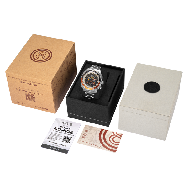 AVI-8 Hawker Hunter Atlas Dual Time Chronograph Raven Black Men's Watc